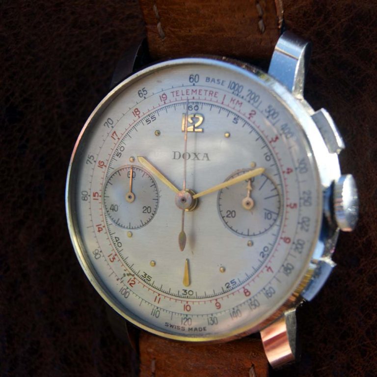 New Old Stock 1940's Doxa Chronograph with Ribbon Lugs and Beautiful ...