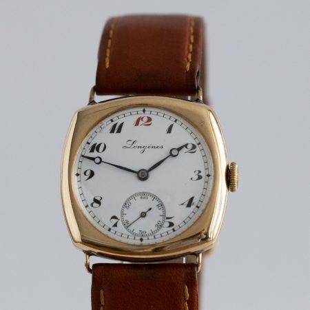 1925 Art Deco Longines Solid Gold Large “Cushion Case” Wristwatch with ...